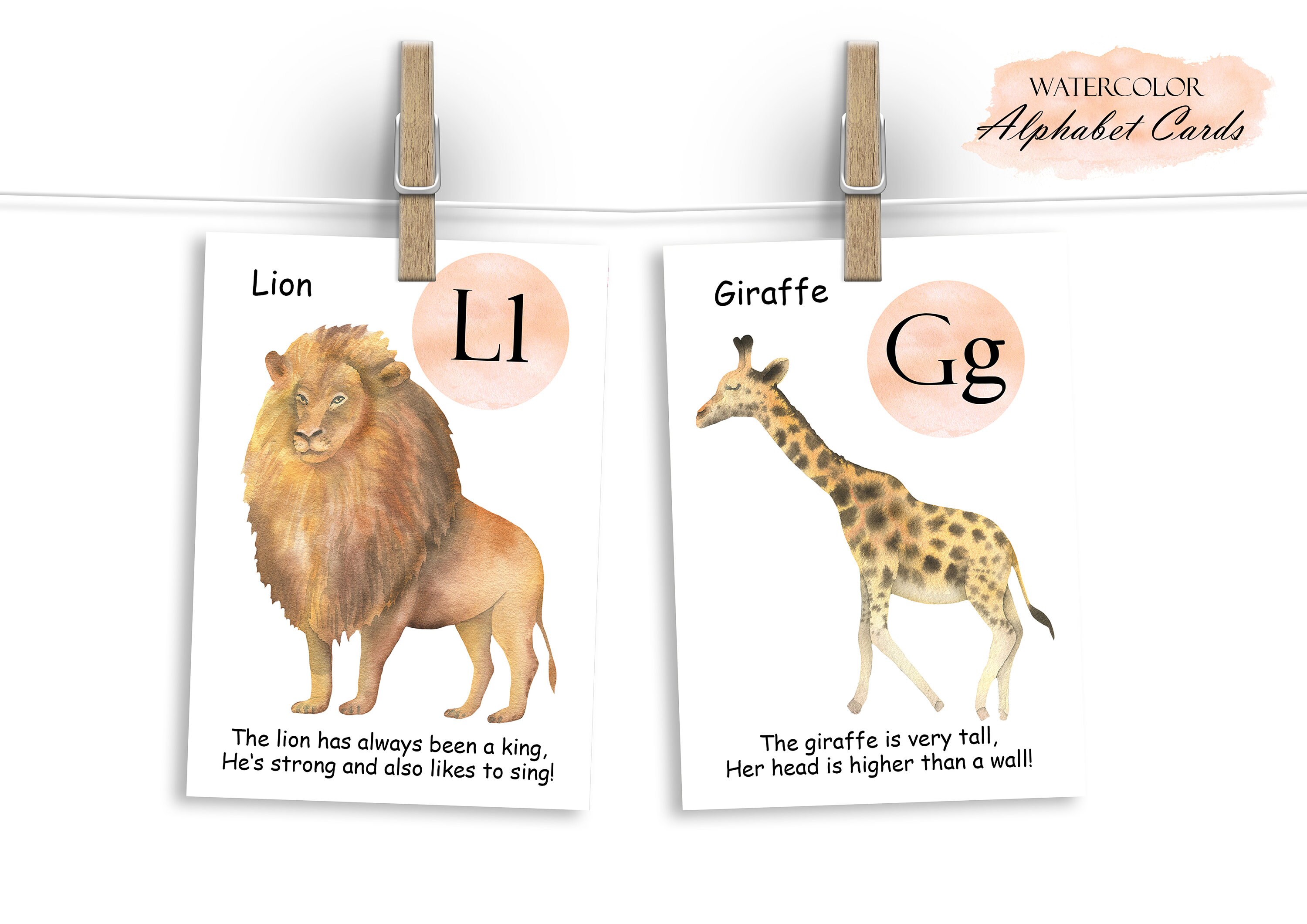 Watercolor Animal Alphabet ABC Card, Learning Letters, Printable ...