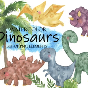 Watercolor Dinosaur Clipart, Dino Clip Art, Animals for Children Clip ...