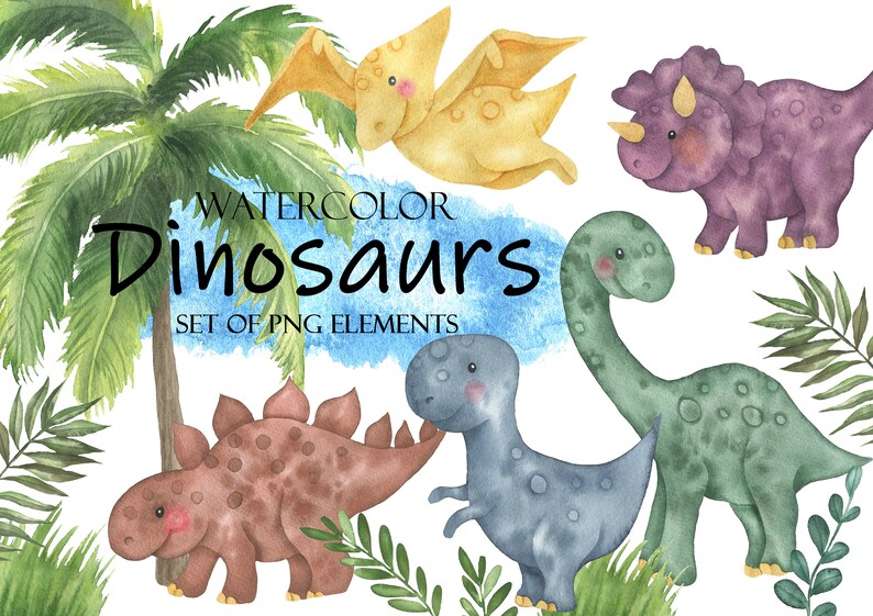 Watercolor Dinosaur Clipart, Dino Clip Art, Animals for Children Clip ...