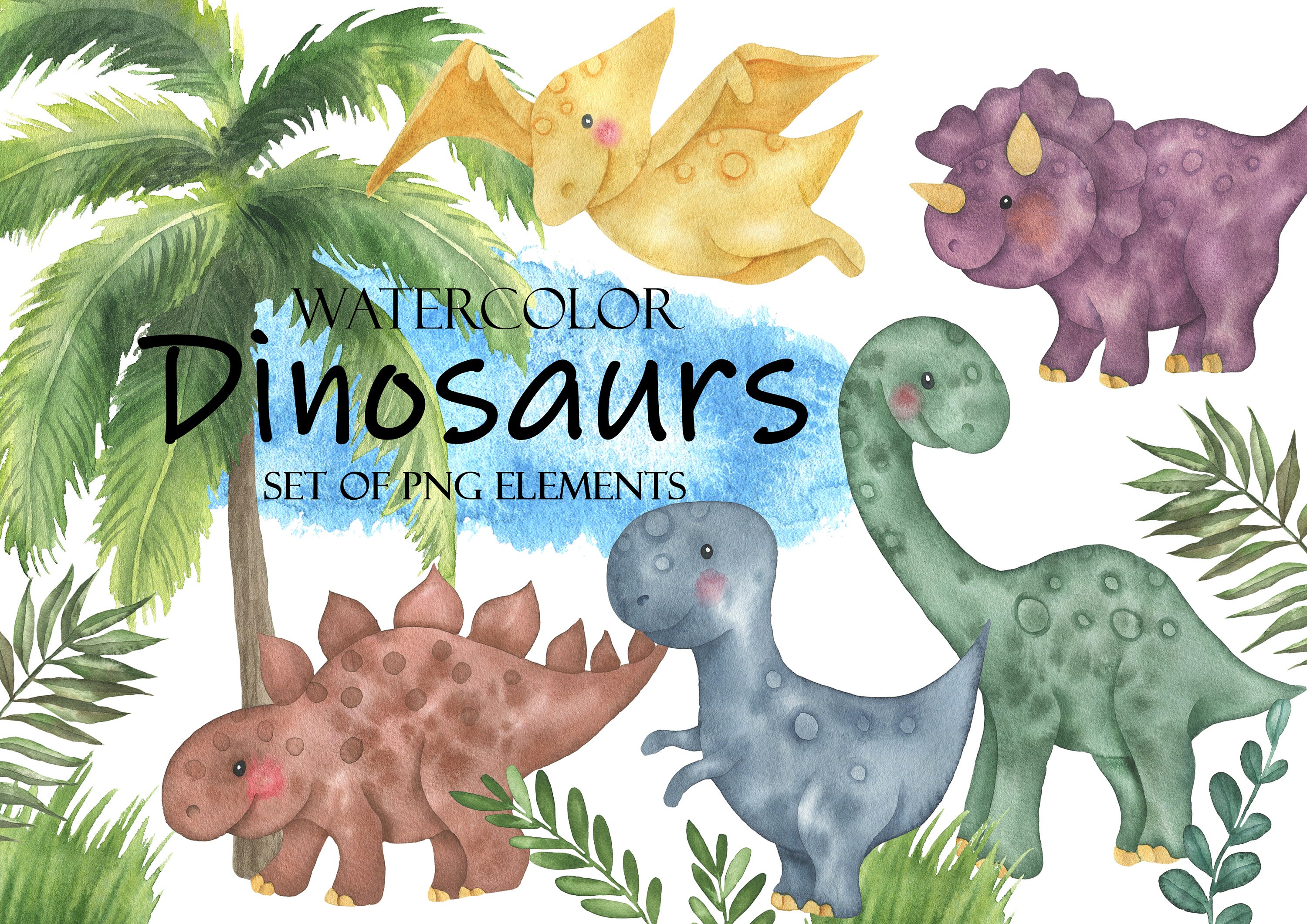 Watercolor Dinosaur Clipart, Dino Clip Art, Animals for Children Clip ...