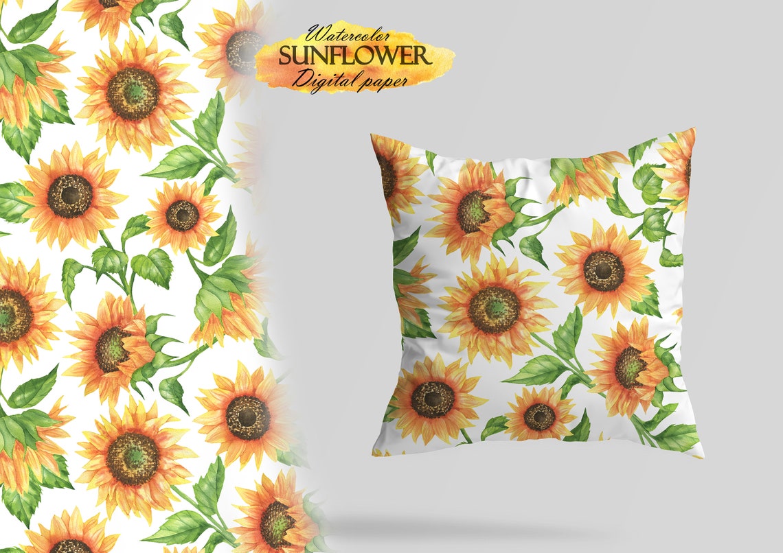 Watercolor Sunflowers Digital Paper Pack, Seamless Patterns, Textile ...