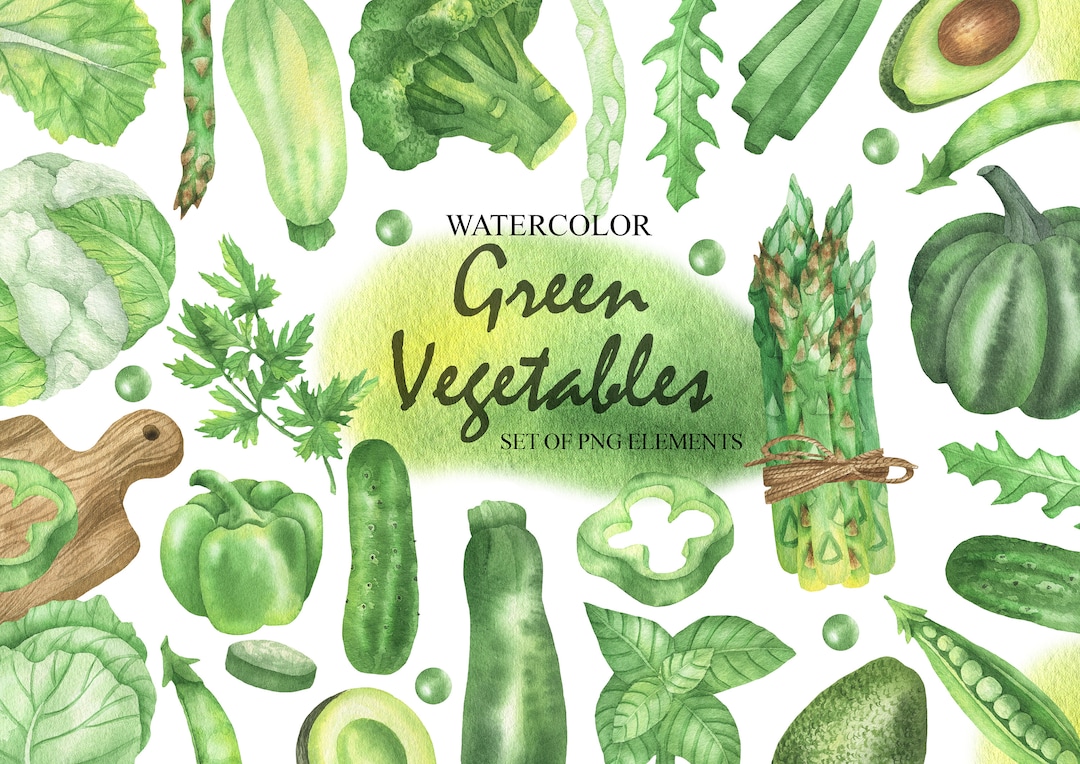 Watercolor Vegetables Clipart, Green Pumpkin, Avocado, Onion, Broccoli ...