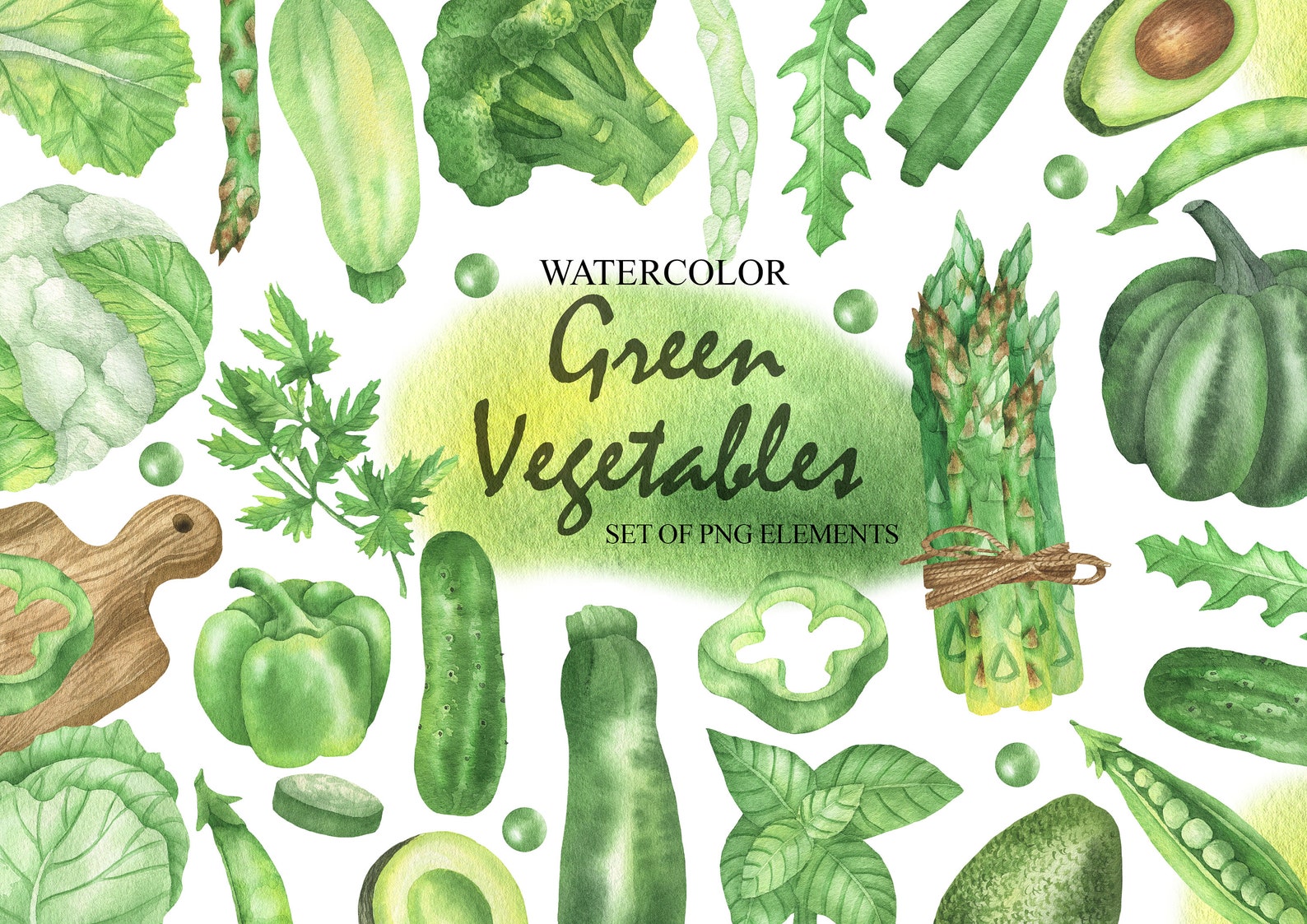 Watercolor Vegetables Clipart, Green Pumpkin, Avocado, Onion, Broccoli ...