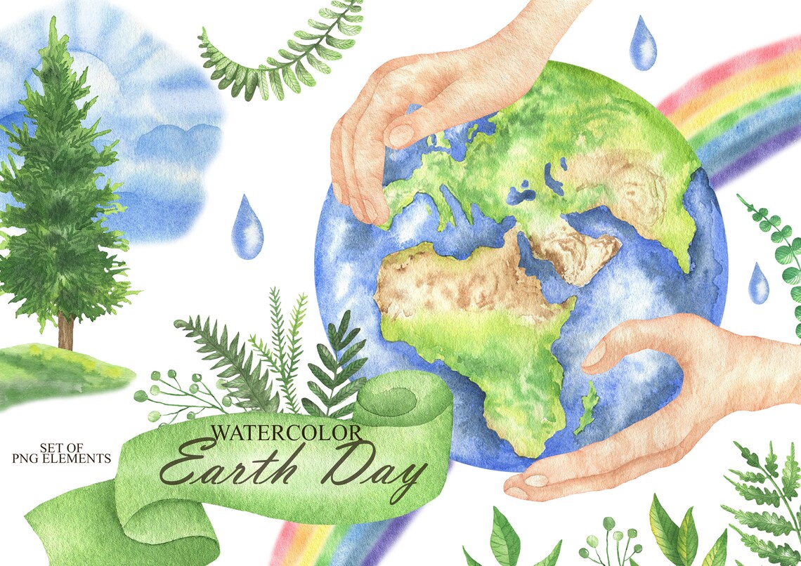 Earth Day Clipart, Watercolor Earth Planet Clip Art, Save Planet ...