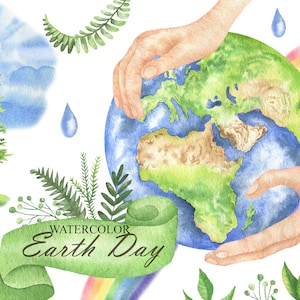 Earth Day Clipart, Watercolor Earth Planet Clip Art, Save Planet ...