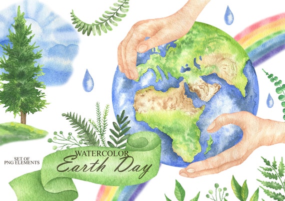 Earth Day Clipart Watercolor Earth Planet Clip Art Save | Etsy