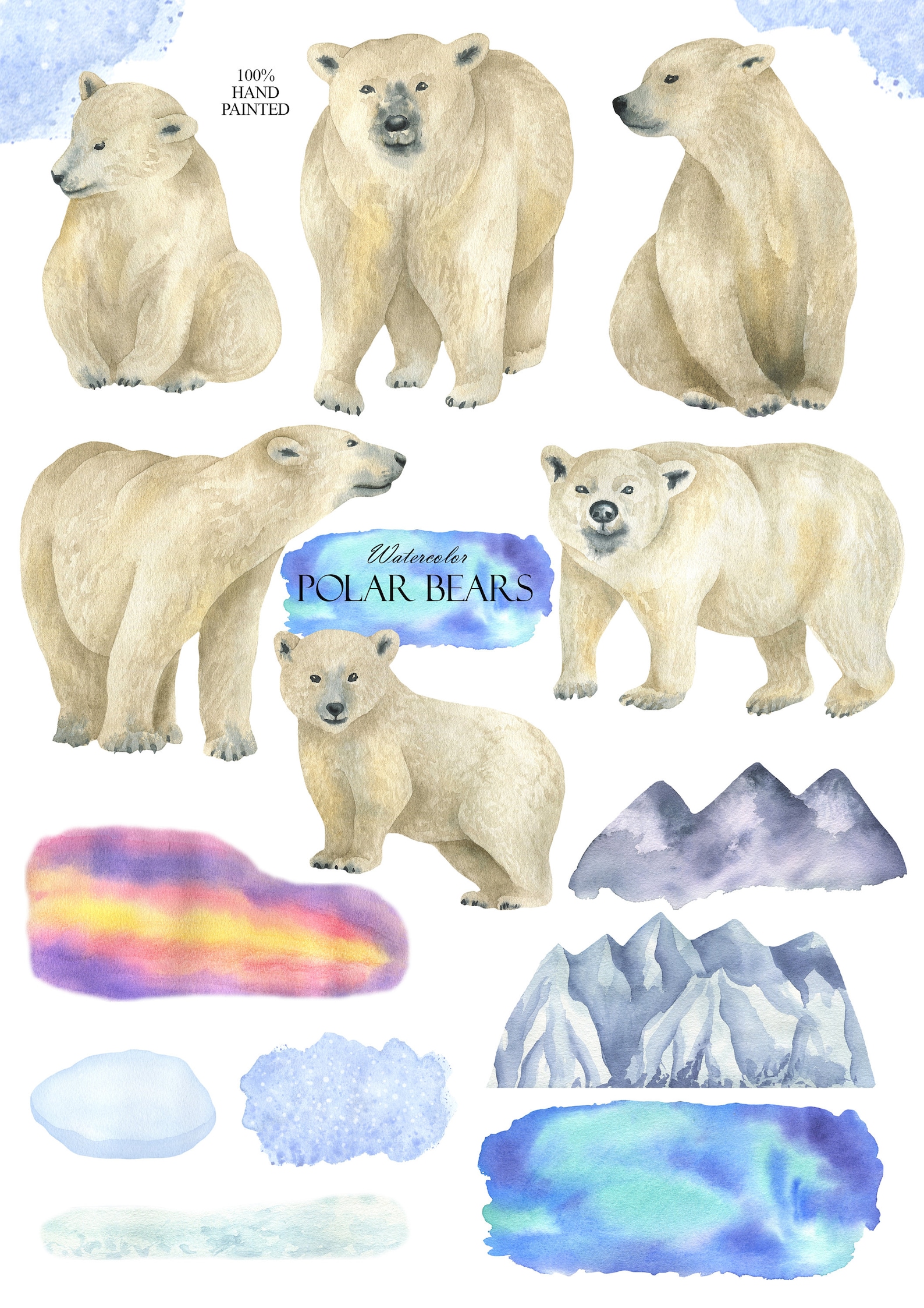 Watercolor Polar Bears Clipart, Polar Bear Family Clip Art, Arctic ...
