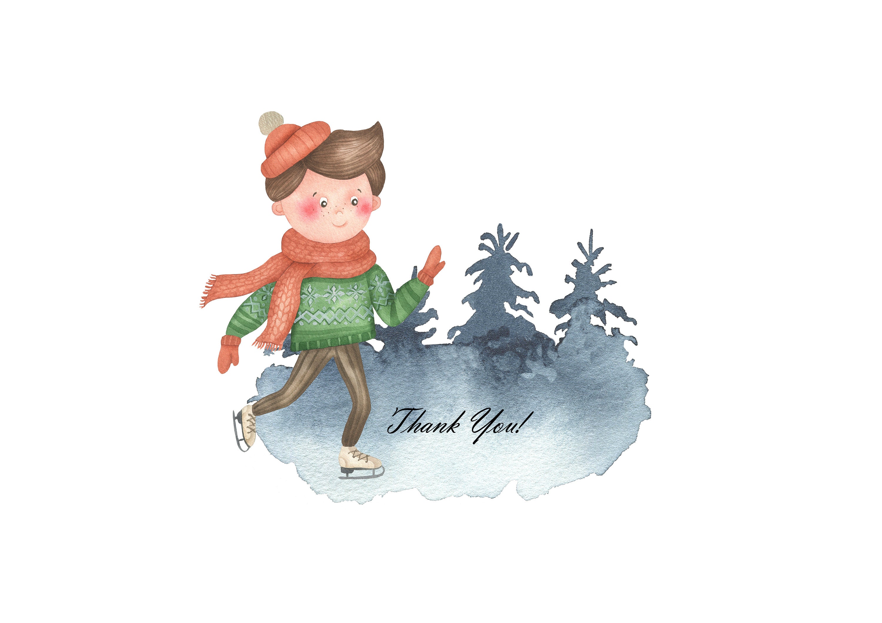 Watercolor Ice Skating Clipart, Ice Skaters Characters Clipart, Winter ...