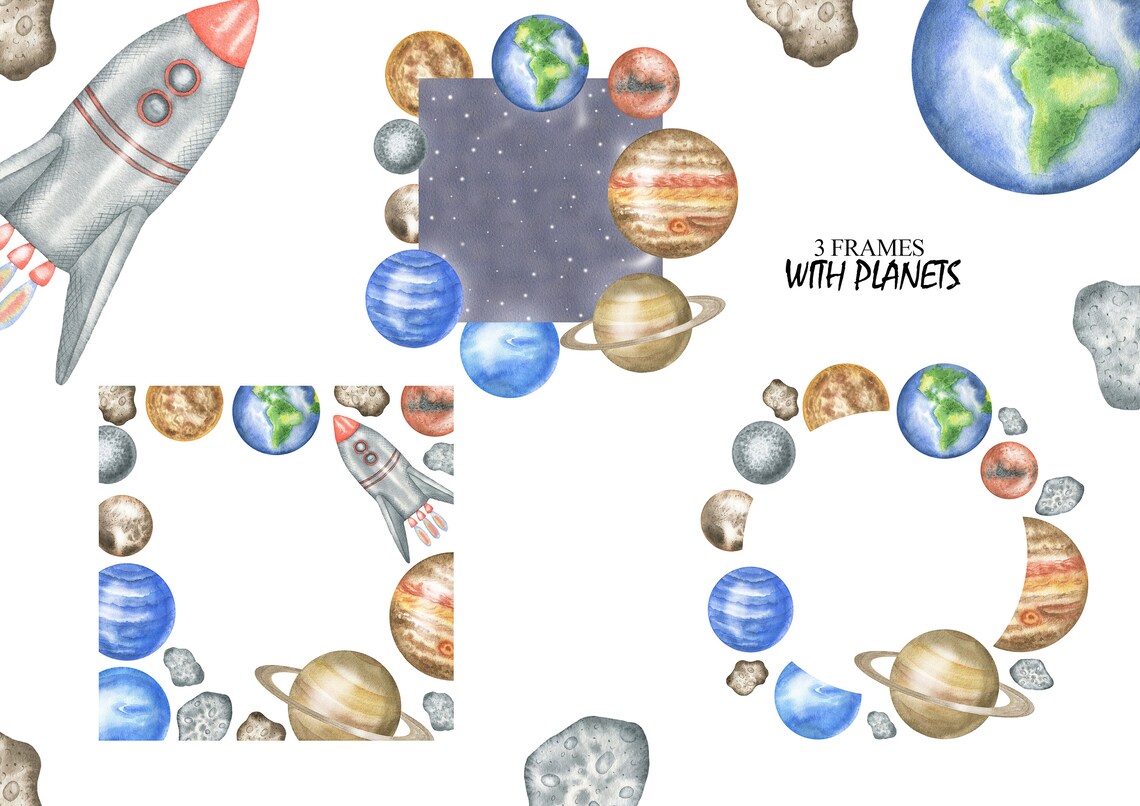 Watercolor Planets Clipart, Solar System Clip Art, Outer Space ...