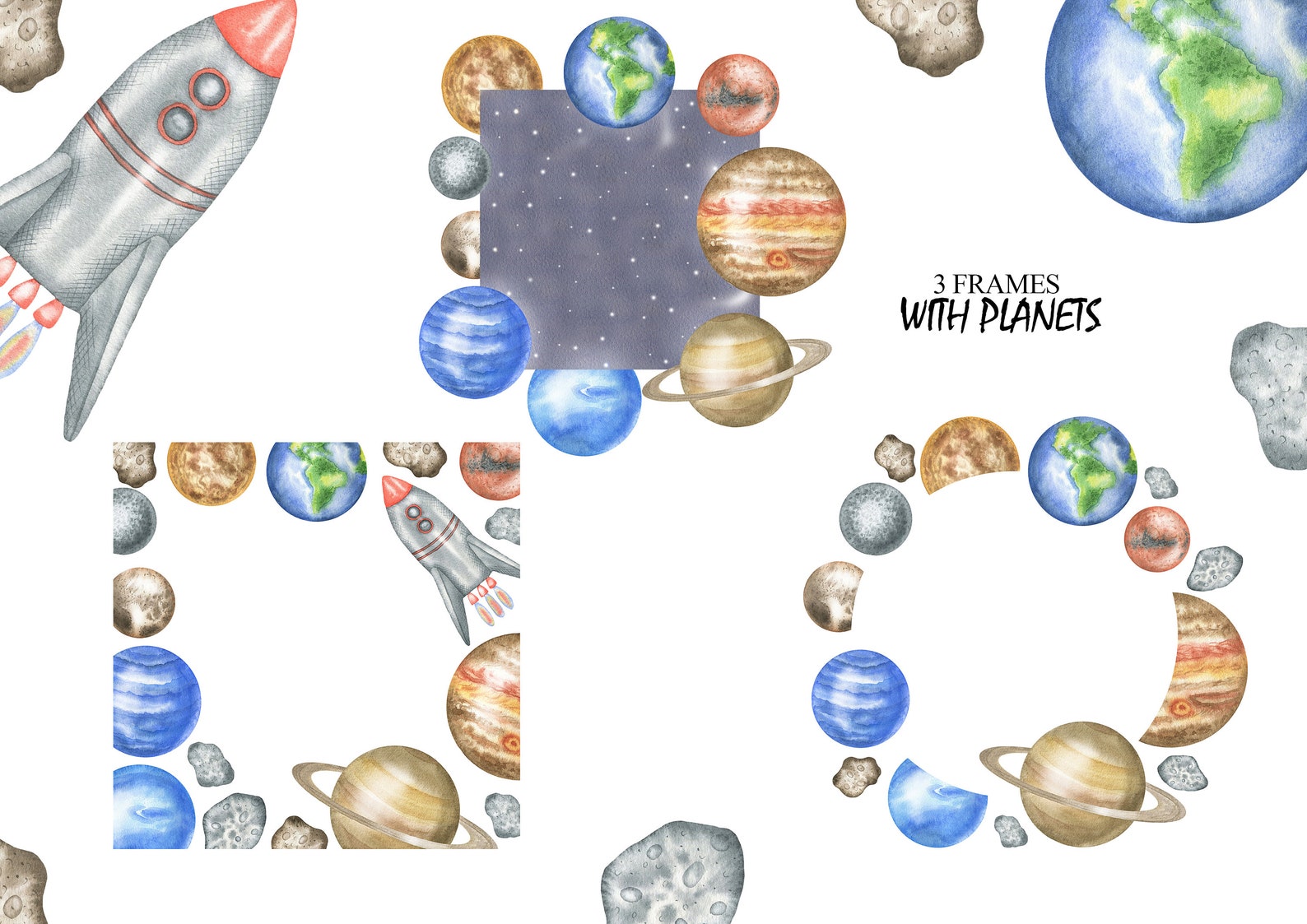 Watercolor Planets Clipart, Solar System Clip Art, Outer Space ...