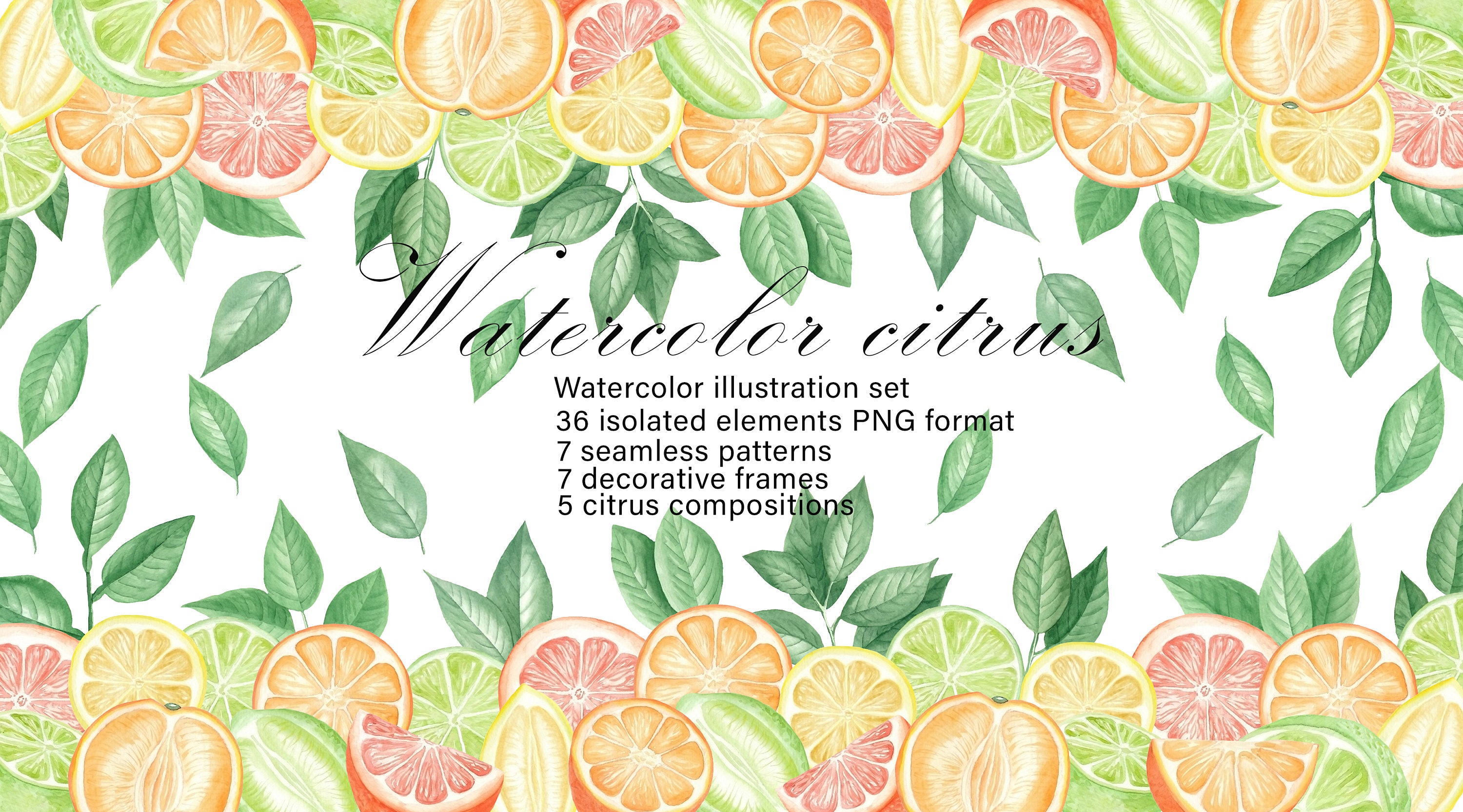 Watercolor Citrus Fruit Clipart, Fresh Summer Lemon, Orange, Grapefruit ...