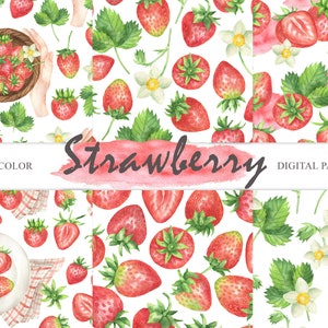 Watercolor Strawberry Digital Paper, Strawberries Seamless Pattern ...