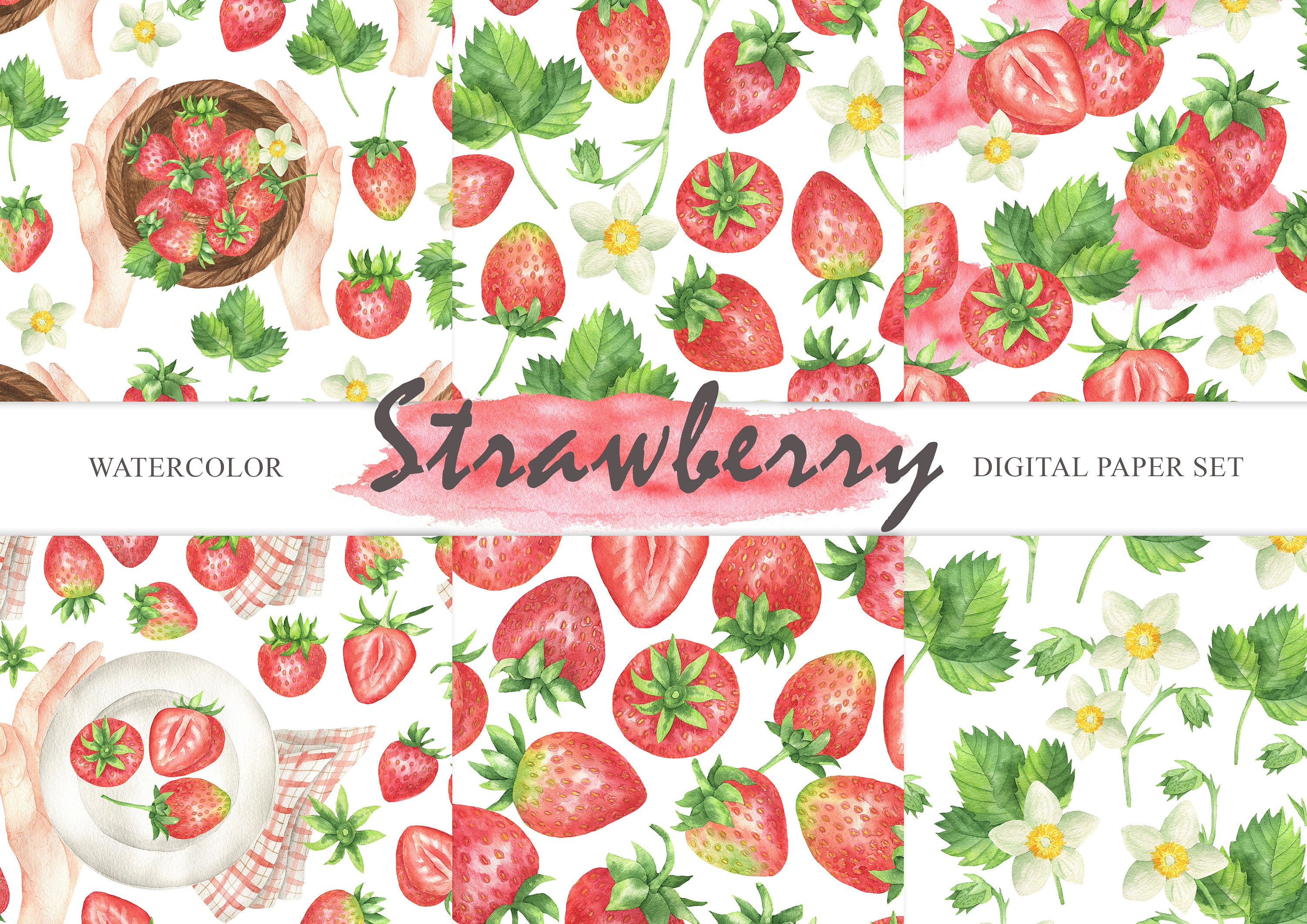 Watercolor Strawberry Digital Paper, Strawberries Seamless Pattern ...