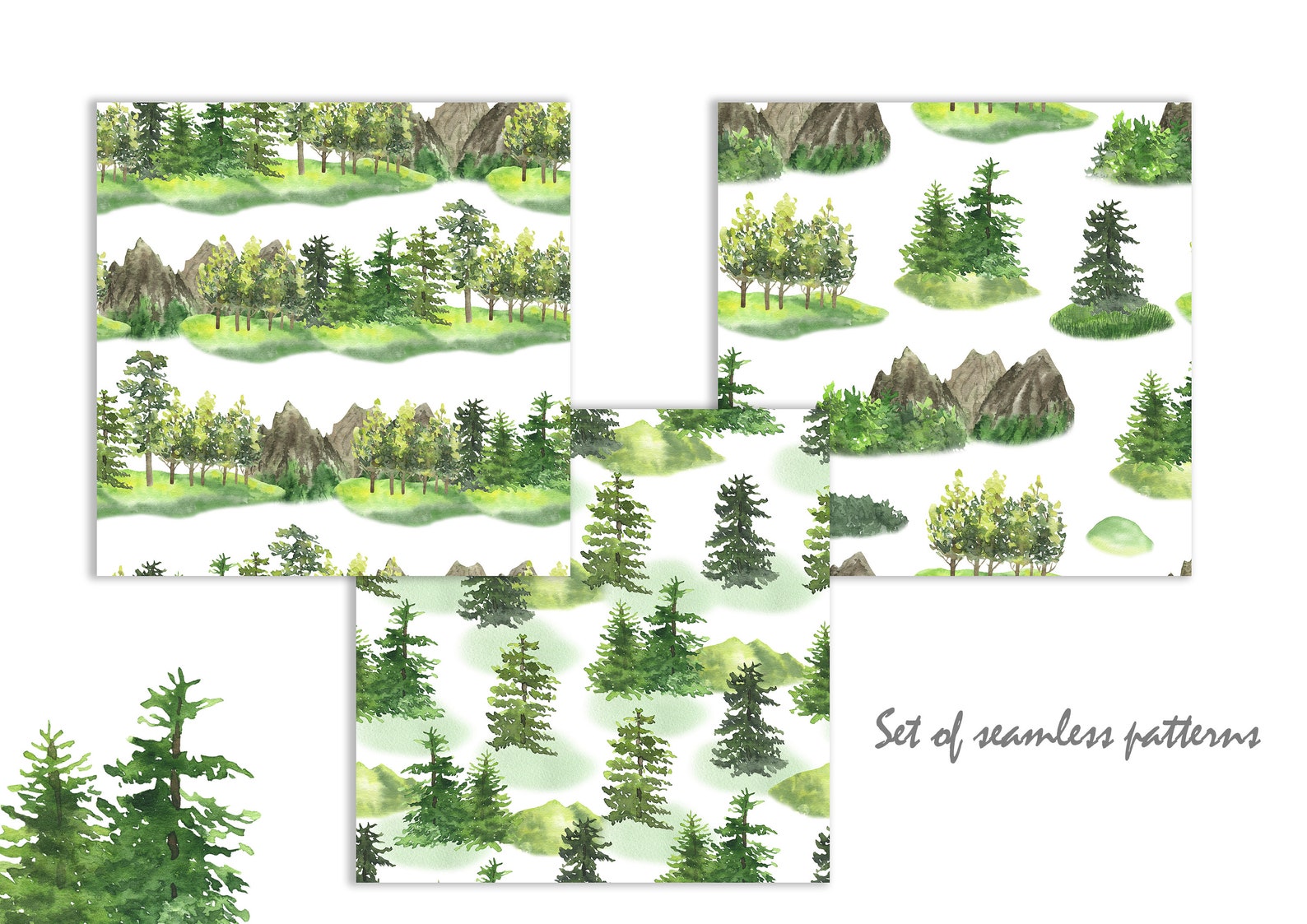 Watercolor Forest Tree Clipart Woodland Pine Trees - Etsy