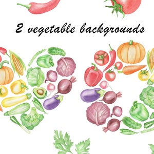 Watercolor Vegetable Clipart, Farm and Kitchen Cabbage, Tomato ...