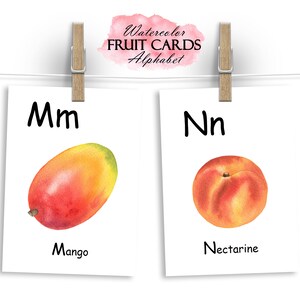 Watercolor Fruit Alphabet ABC Card, Learning Letters, Printable ...