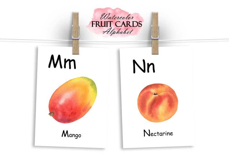 Watercolor Fruit Alphabet ABC Card, Learning Letters, Printable ...