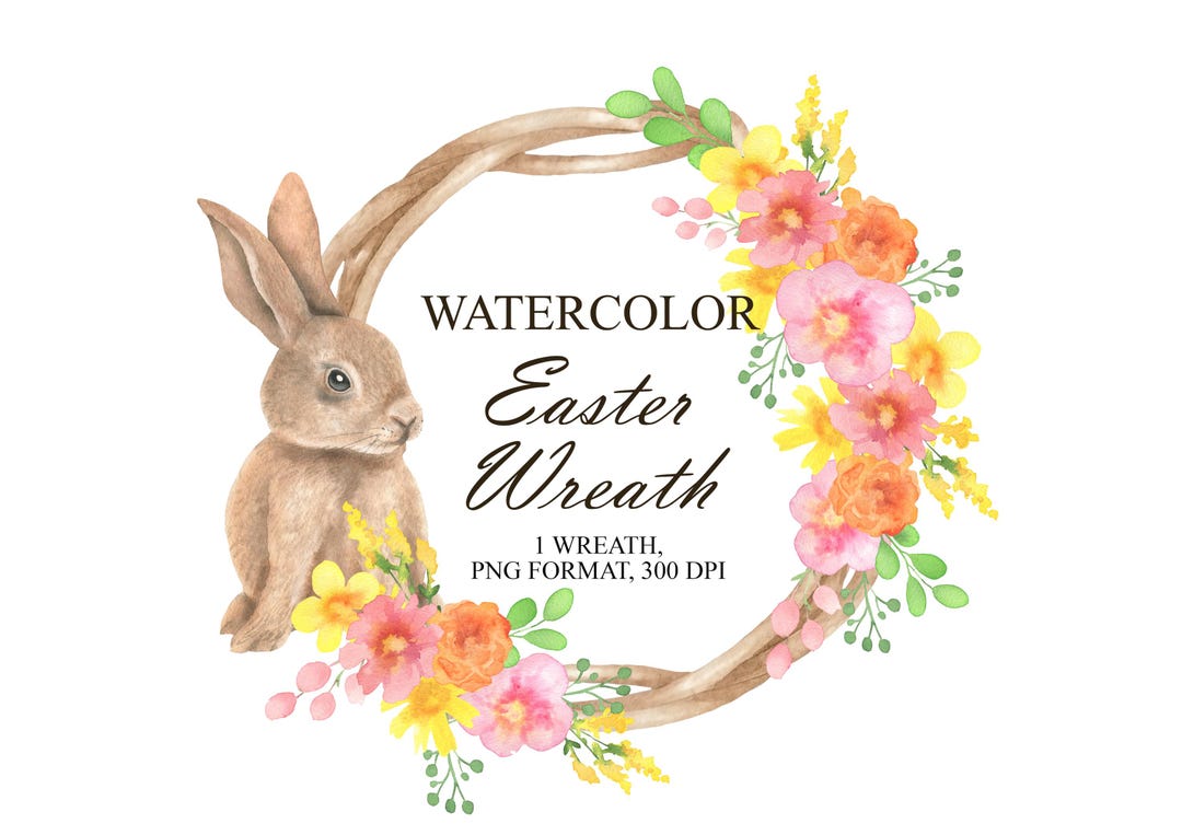 Watercolor Easter Bunny Wreath Clipart, Spring Bunnies, Easter Wreath ...