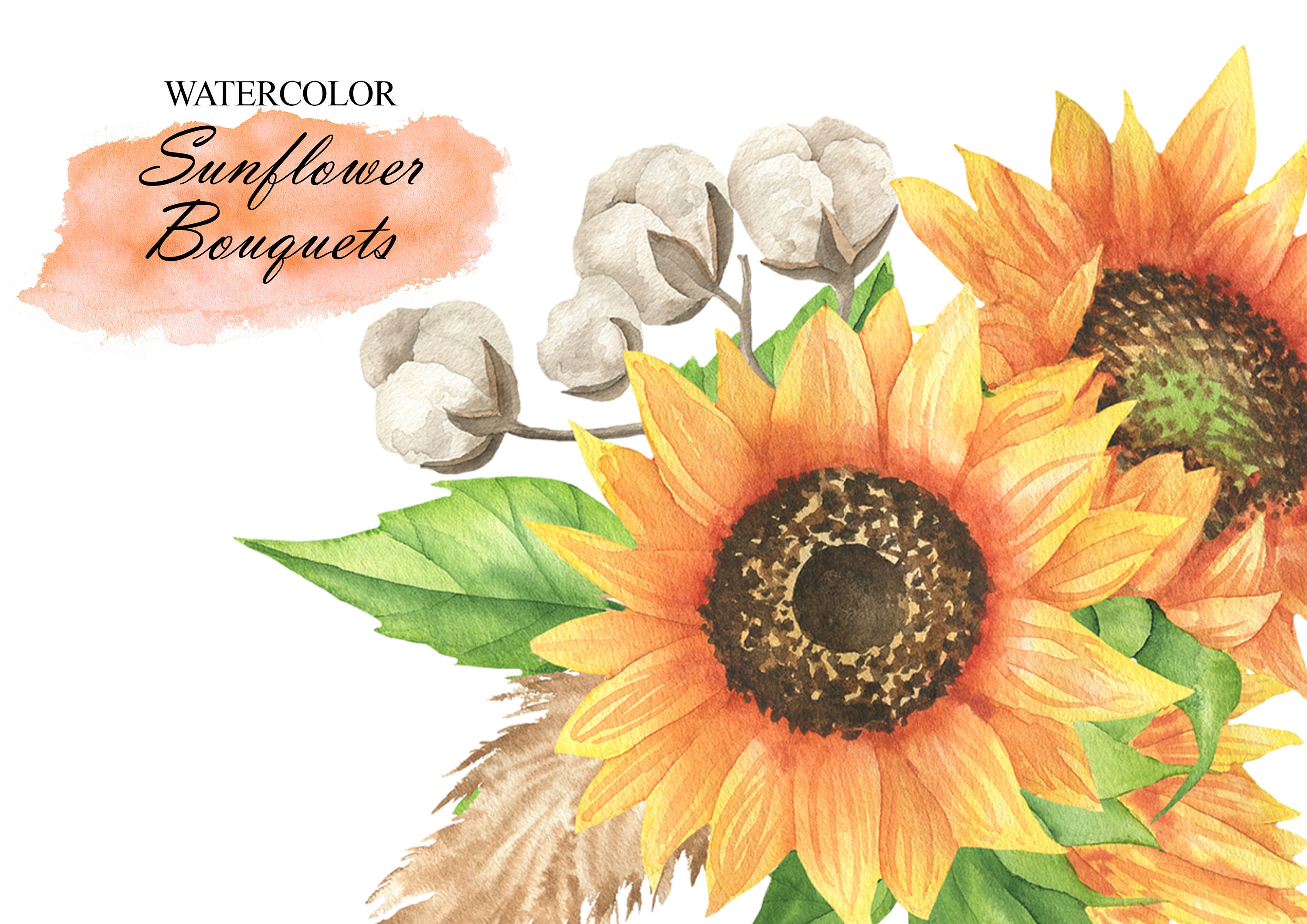 Watercolor Sunflower Bouquet Clipart, Sunflowers Wedding Invitation ...