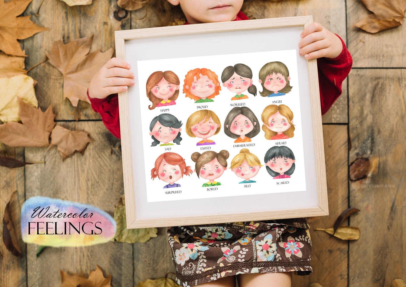 Watercolor Emotions Clipart, Feelings Clip Art, Girl Faces, Montessori ...
