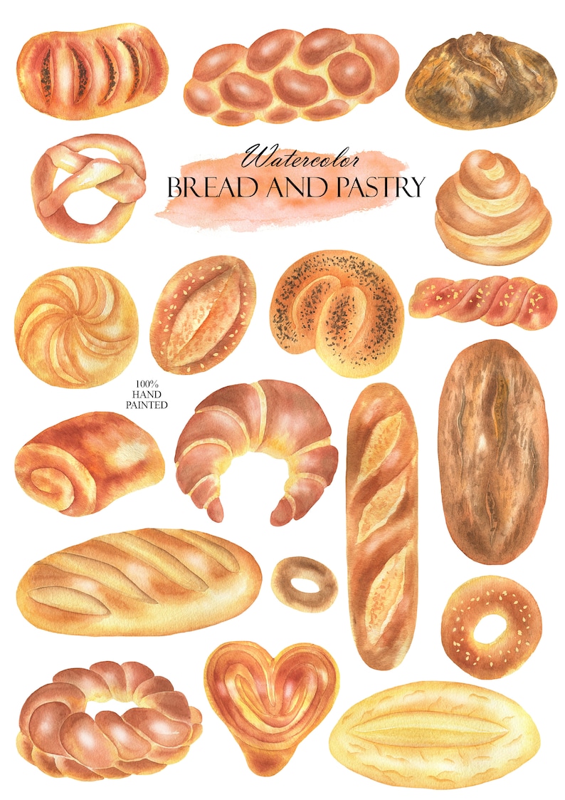 Watercolor Bread Clipart, Bakery Baking PNG (instant Download) - Etsy