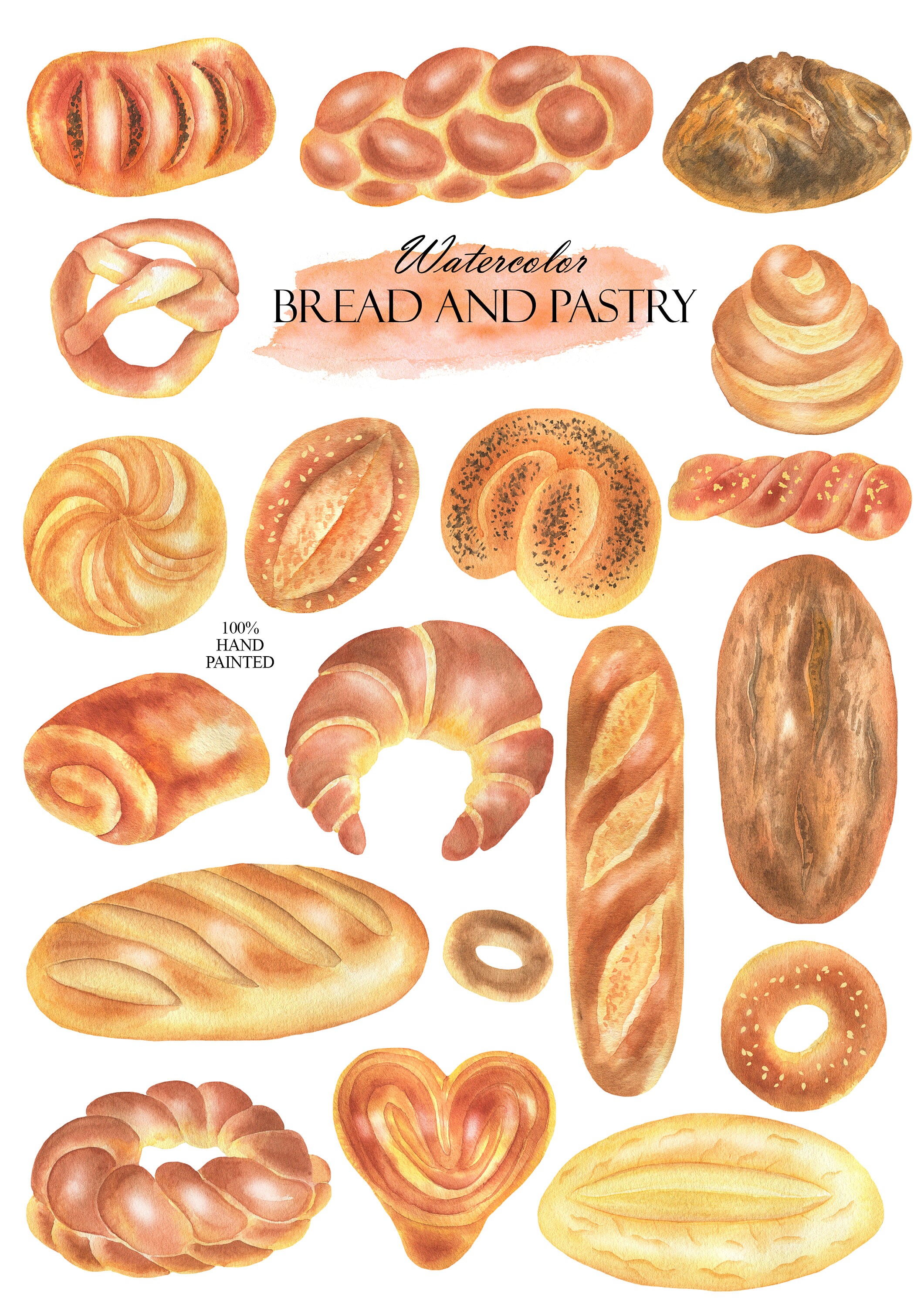 Watercolor Bread Clipart, Bakery Baking PNG (instant Download) - Etsy