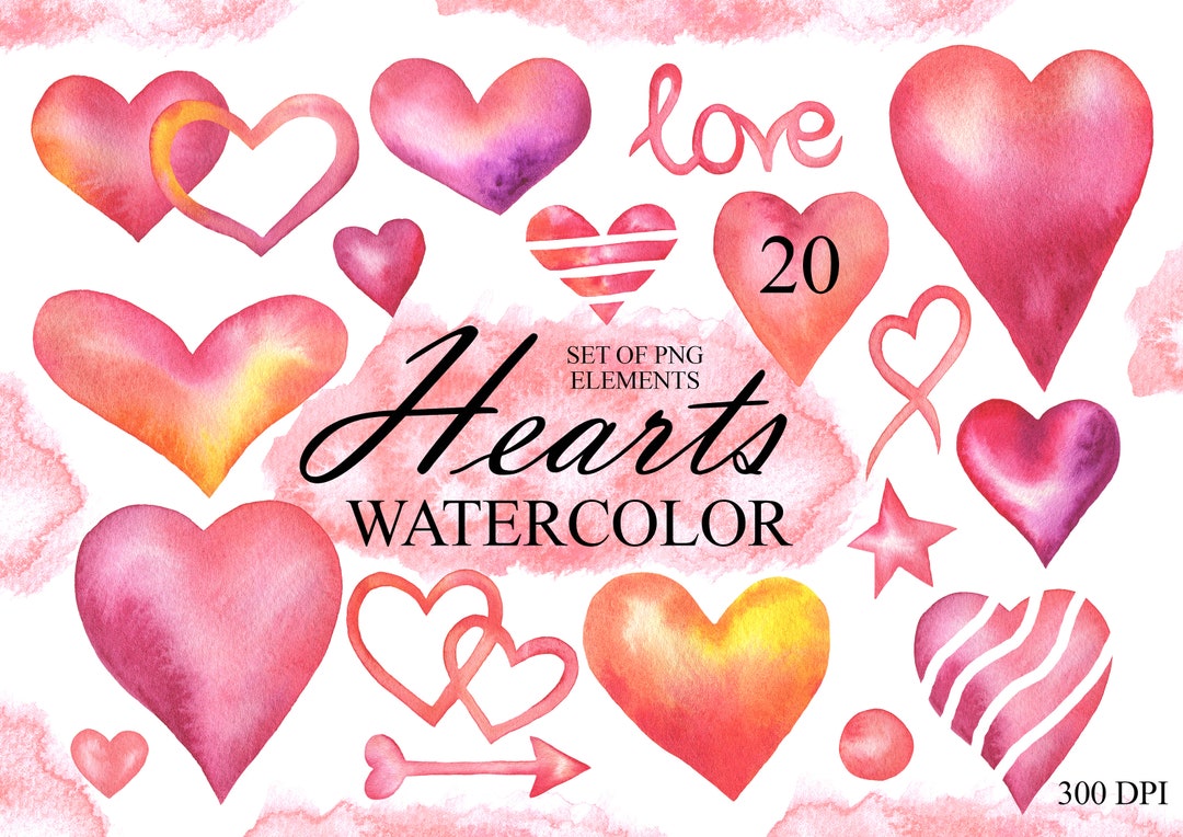 Watercolor Hearts Clipart, Heart Download, Watercolor Hearts ...