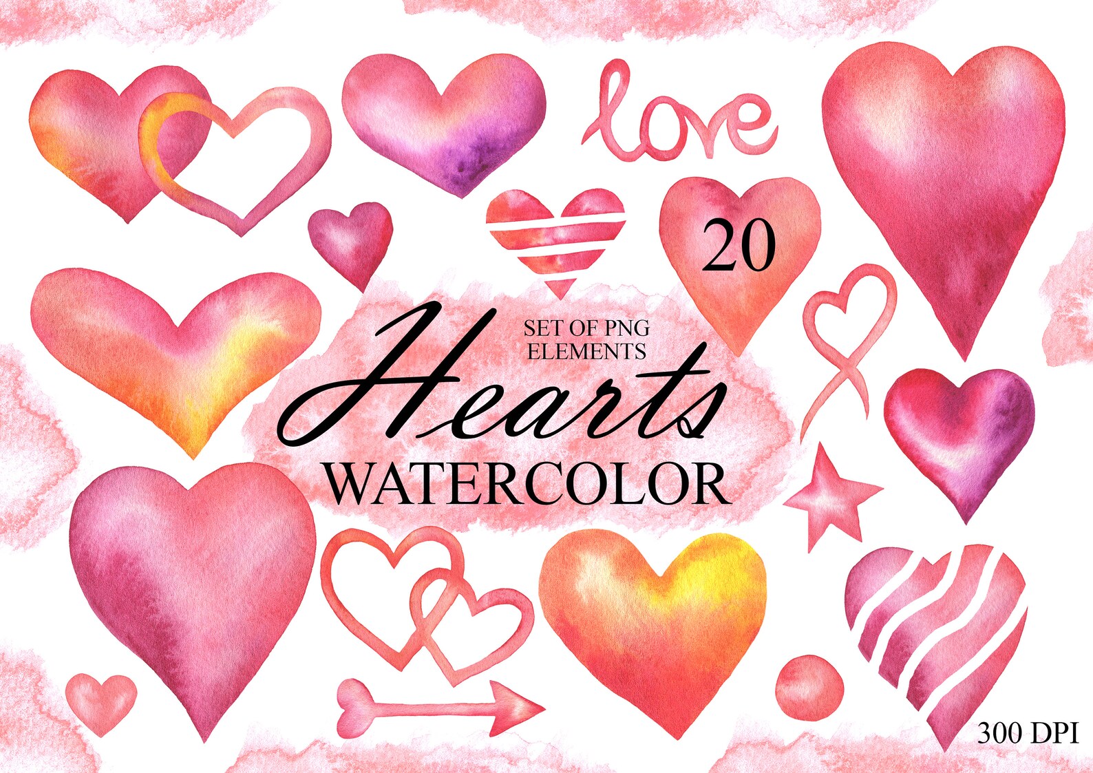 Watercolor Hearts Clipart, Heart Download, Watercolor Hearts ...