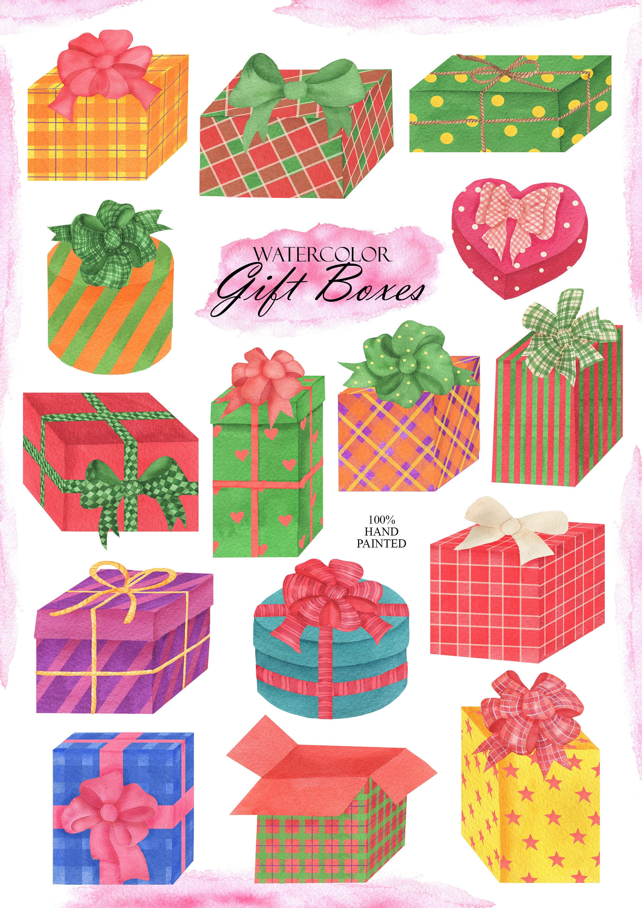 Watercolor Gift Box Clipart, Christmas Presents Clip Art, New Year ...