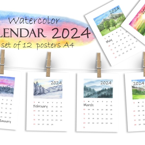 Watercolor Calendar - Etsy