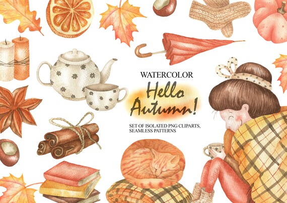 Watercolor Autumn Clipart Fall Clipart Set Autumn | Etsy