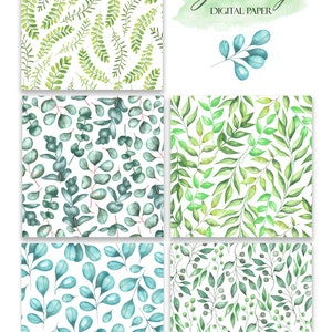 Watercolor Greenery Digital Paper, Green Leaves Seamless Pattern ...