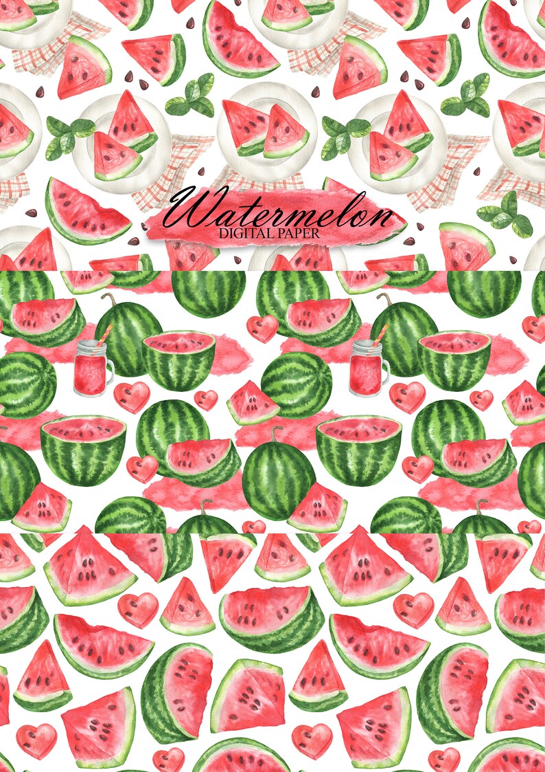 Watercolor Watermelon Digital Paper Watermelon Seamless | Etsy