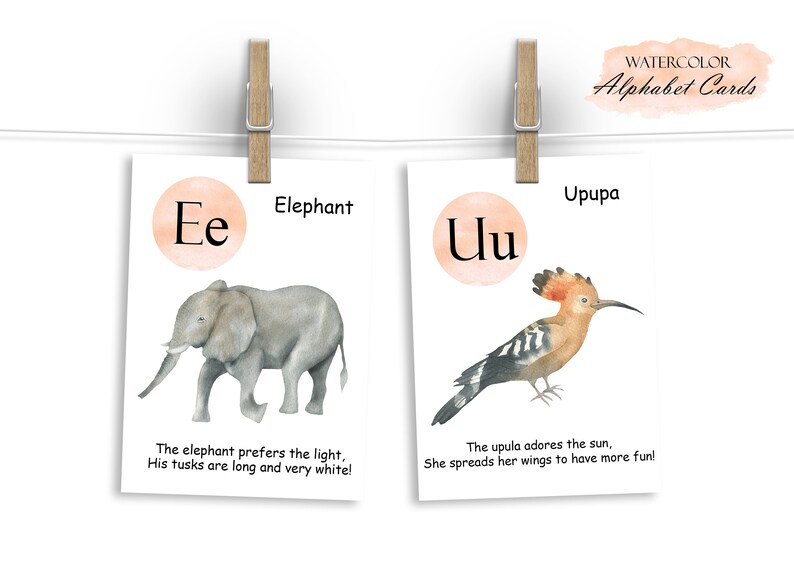 Watercolor Animal Alphabet ABC Card, Learning Letters, Printable ...