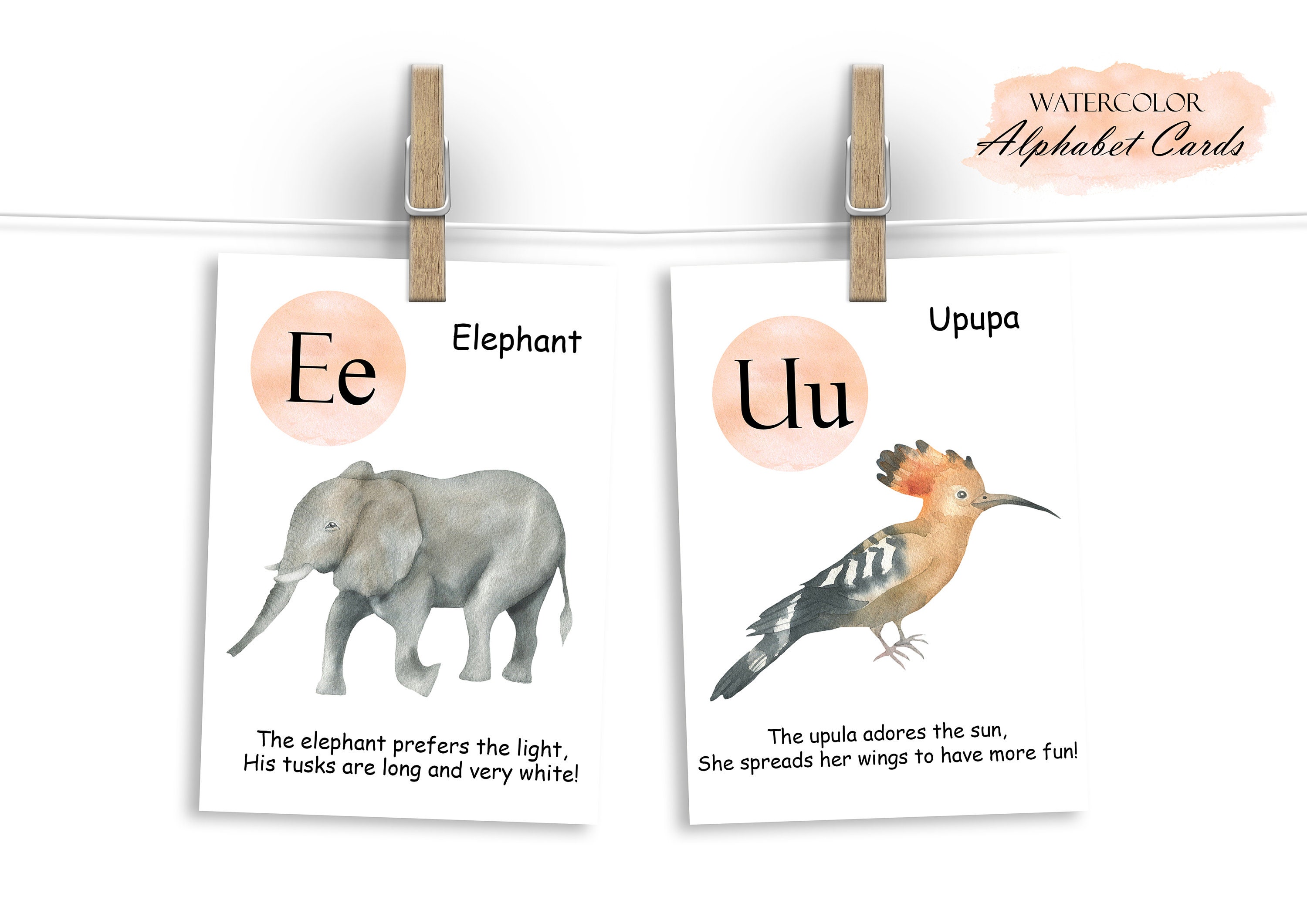 Watercolor Animal Alphabet ABC Card, Learning Letters, Printable ...