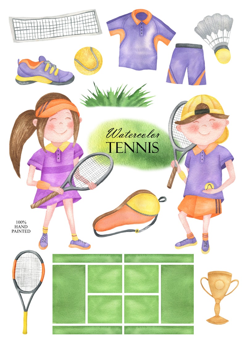 Watercolor Tennis Clip Art, Tennis Player Clipart, Tennis Club, Sports ...