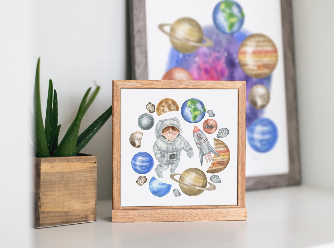 Outer Space Clipart, Watercolor Solar System, Galaxy and Cosmonaut Clip ...