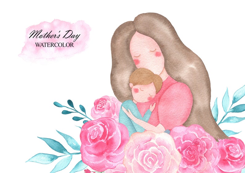 Mother’s Day Watercolor Clip Art, Mother and Son Illustration, Mother ...