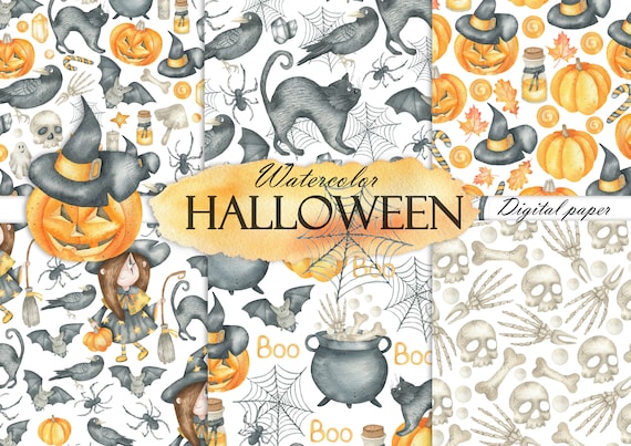 Watercolor Halloween Digital Paper Halloween Seamless - Etsy