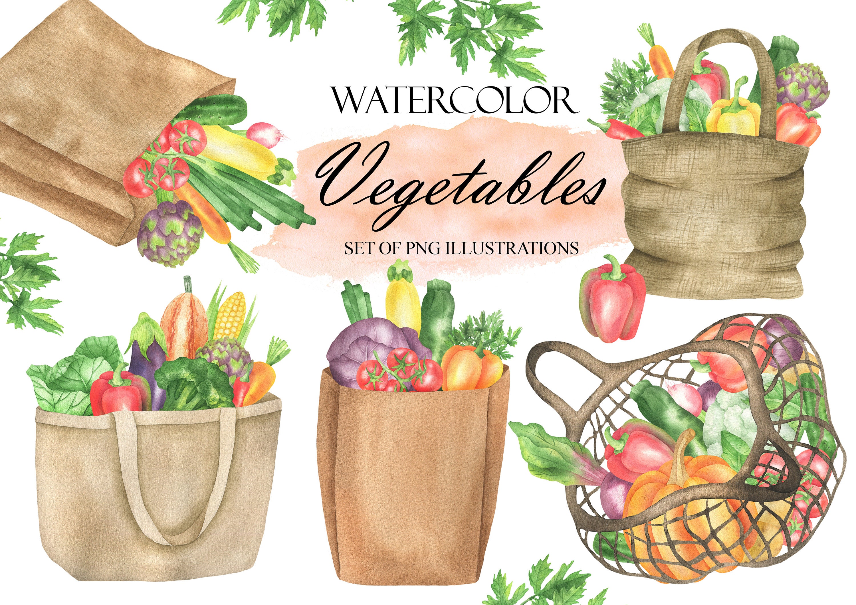 Watercolor Vegetable Clipart, Eco Farm Vegetable, Fresh Vegetables ...