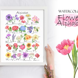 Watercolor Flower Alphabet Clipart, Flowers ABC, Alphabet Poster ...