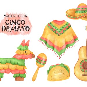 Watercolor Cinco De Mayo Clip Art, Fiesta Party Clipart, Mexican ...