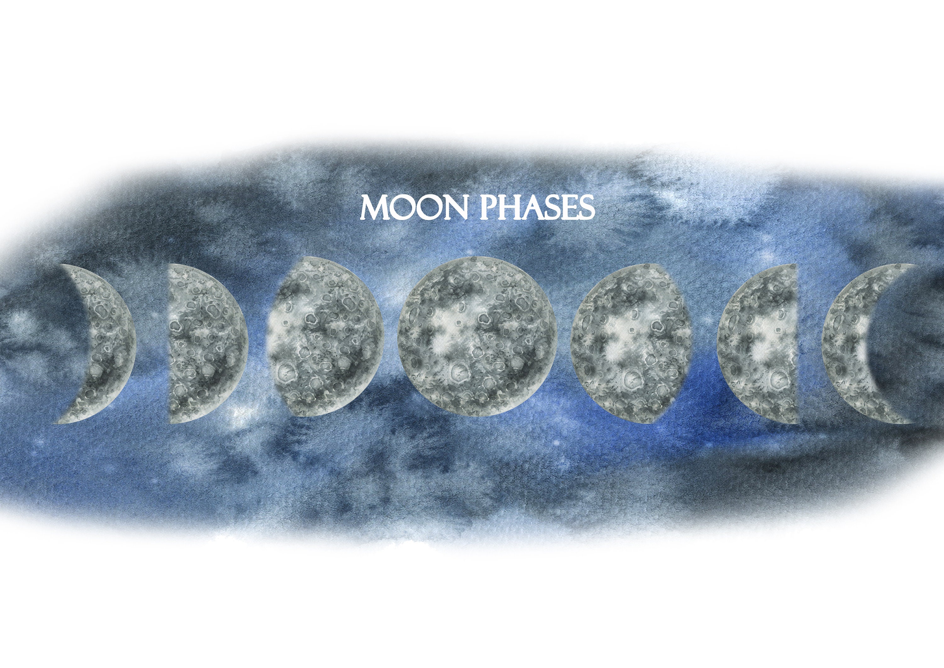 Handpainted Moon Phases Clipart Watercolor Lunar Cycle Clip | Etsy