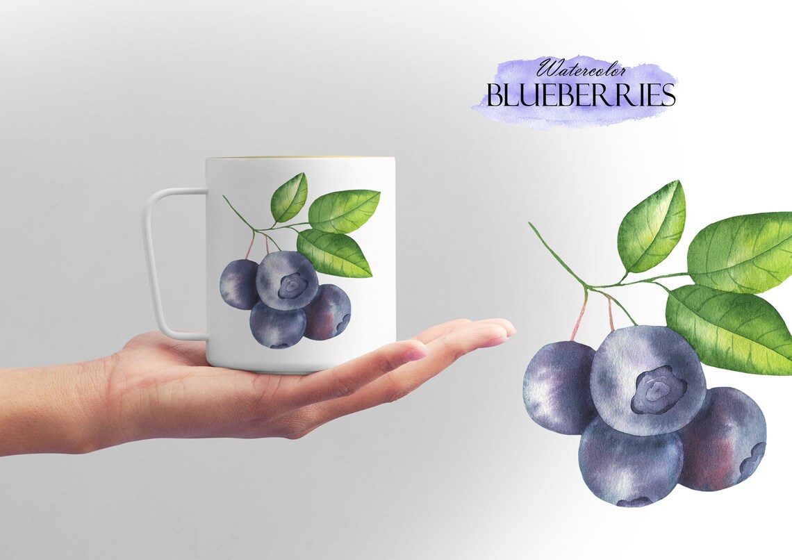Watercolor Blueberries Clipart Summer Fresh Berries and - Etsy