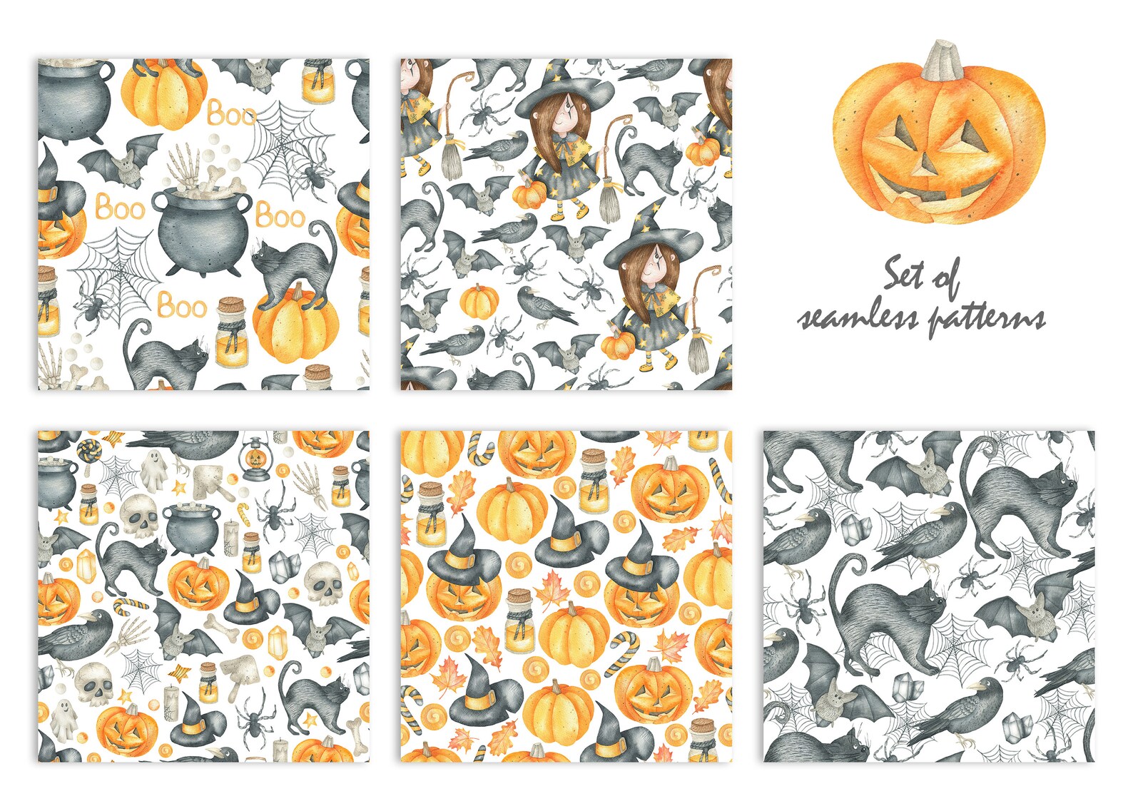 Watercolor Halloween Clipart, Witch Clip Art, Pumpkin, Fall, Holiday ...