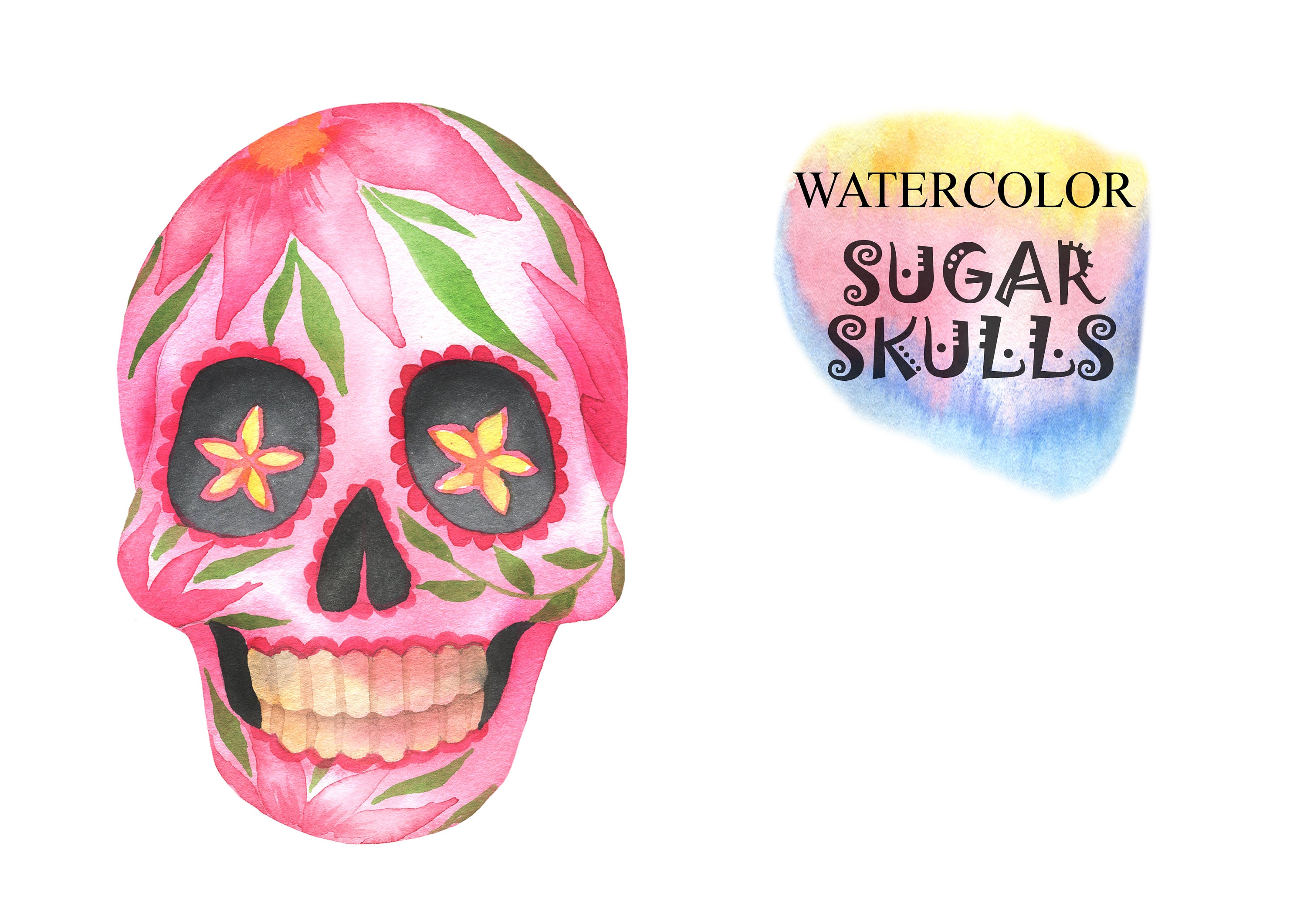 Sugar Skulls Watercolor Clip Art, Day of the Dead, Sugarskull ...