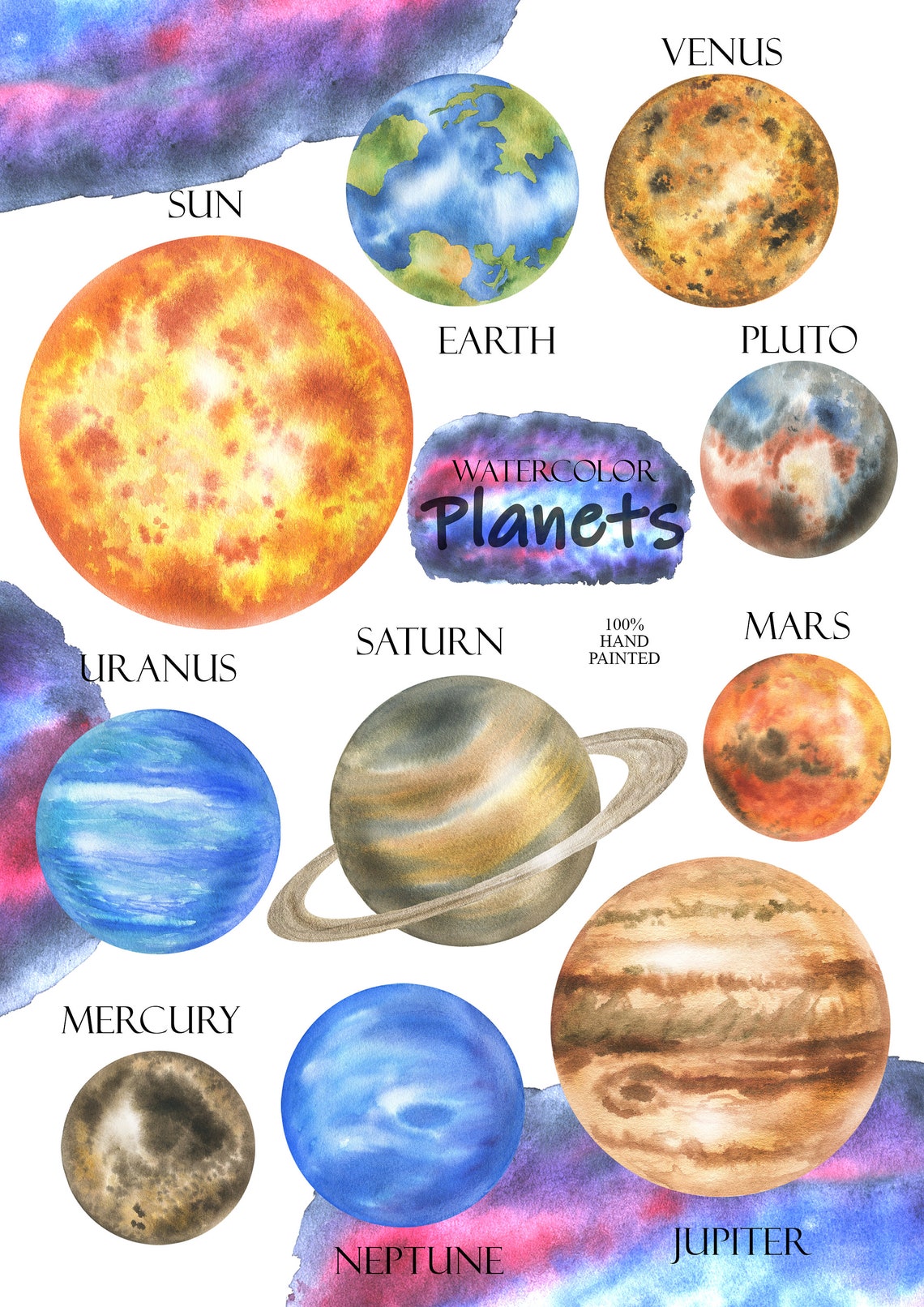 Watercolor Space Planet Clipart Solar System Illustrations - Etsy