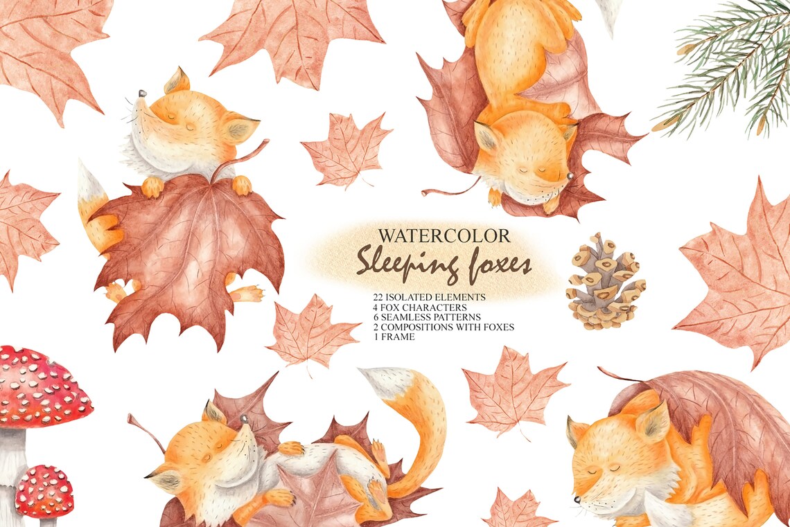 Watercolor Autumn Fox Clipart Forest Animals Floral Clipart - Etsy