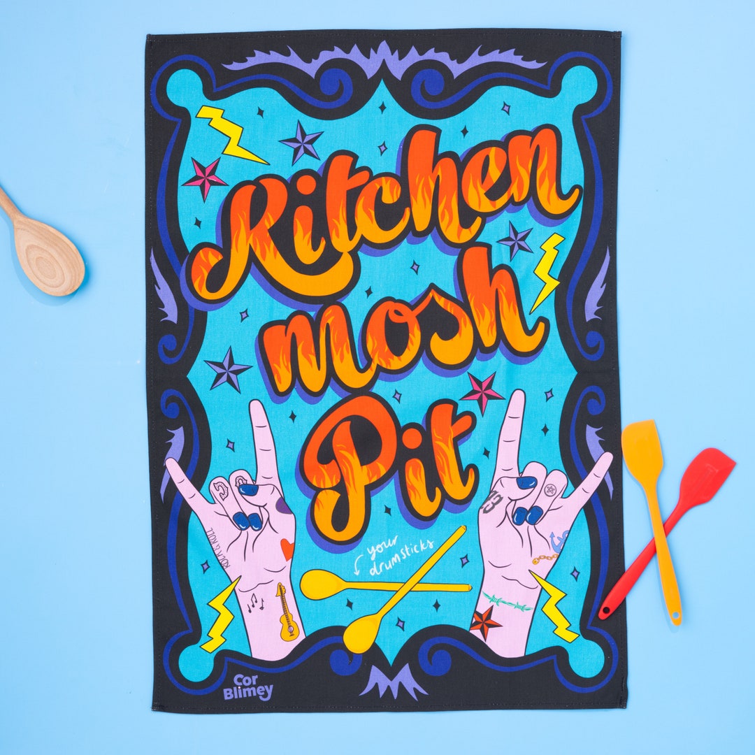 Kitchen Mosh Pit Tea Towel, Get Your Devil Horns and Grab Your Wooden ...