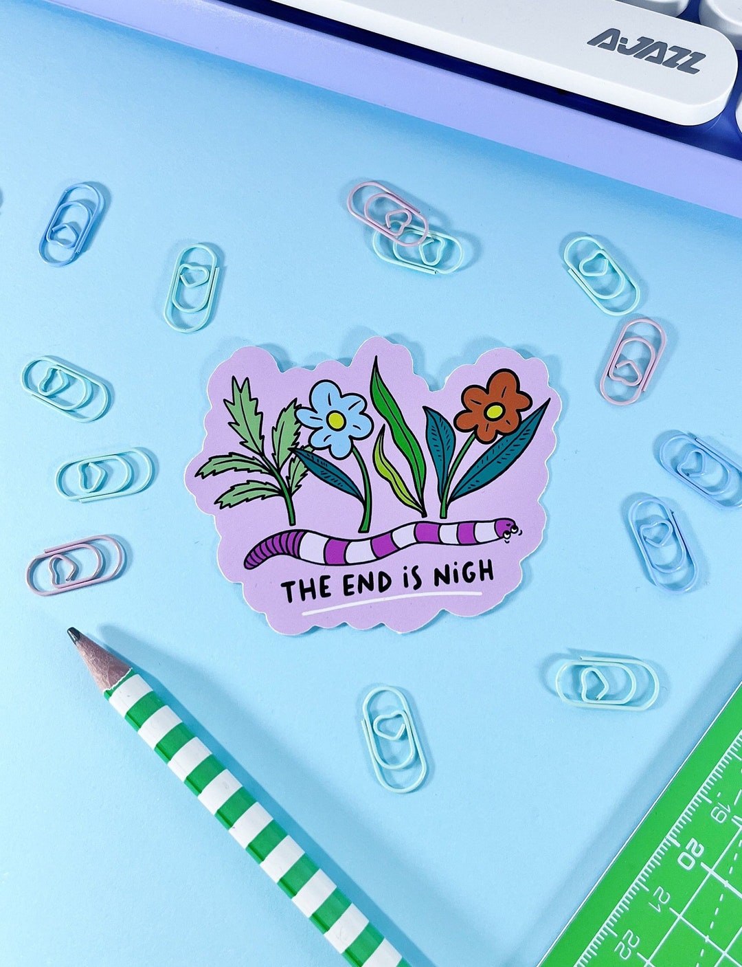 The End is Nigh Sad Worm Vinyl Sticker, Cute Worms, Depressed, Funny ...